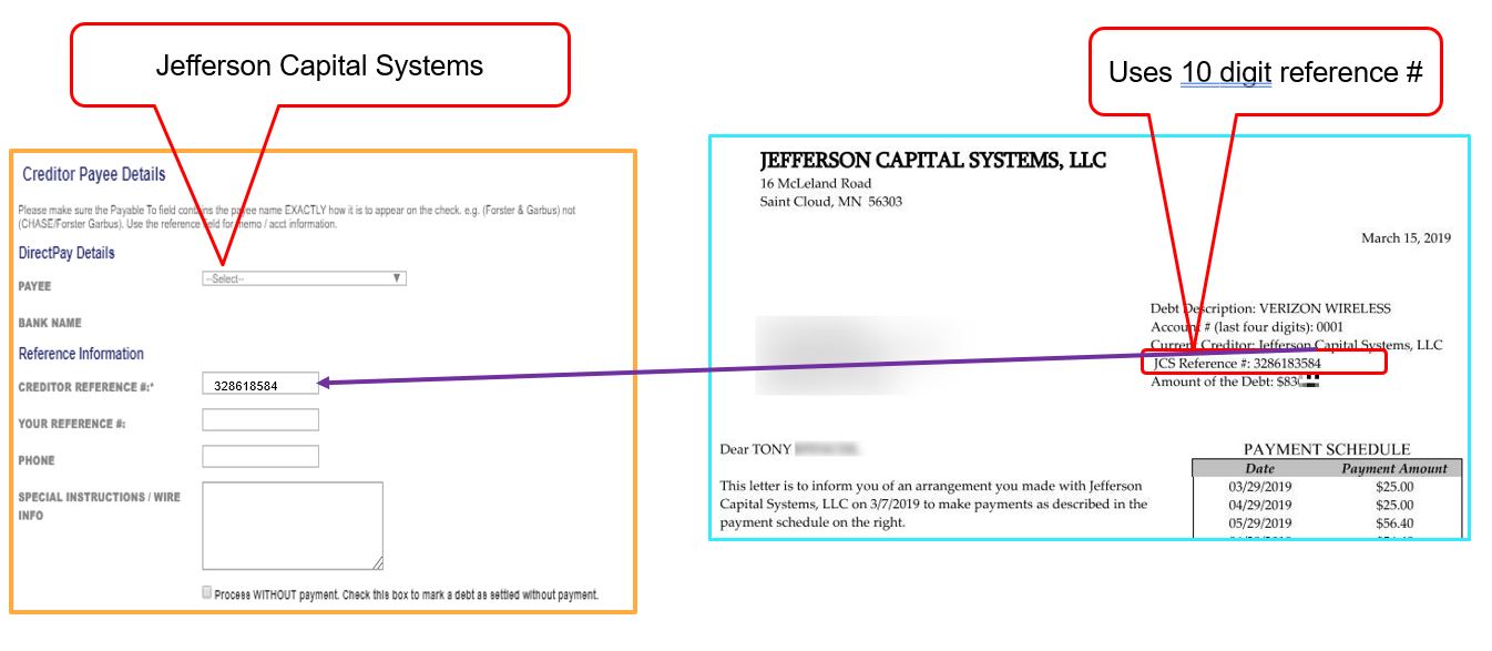 Direct Pay Set Up - Jefferson Capital Systems – Forth