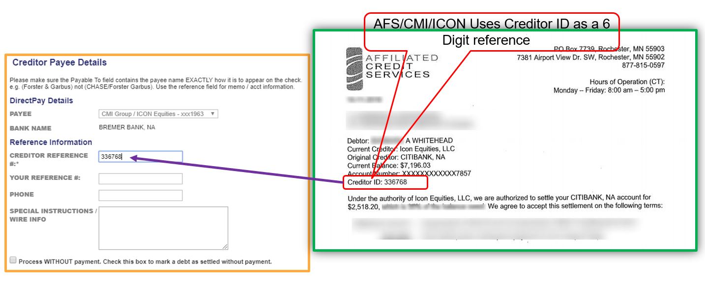 Direct Pay Set Up - CMI / ICON / Affiliated Credit Services – Forth