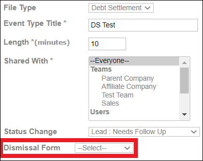 Event Types and Dismissal Forms – Forth
