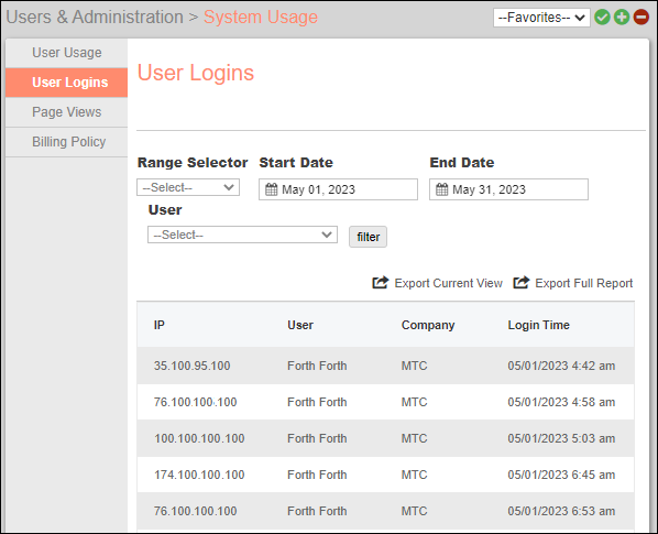 System Usage – Forth