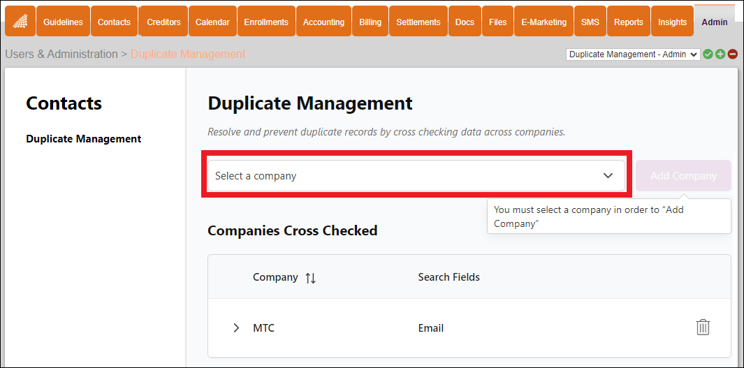 Duplicate Management User Interface Forth