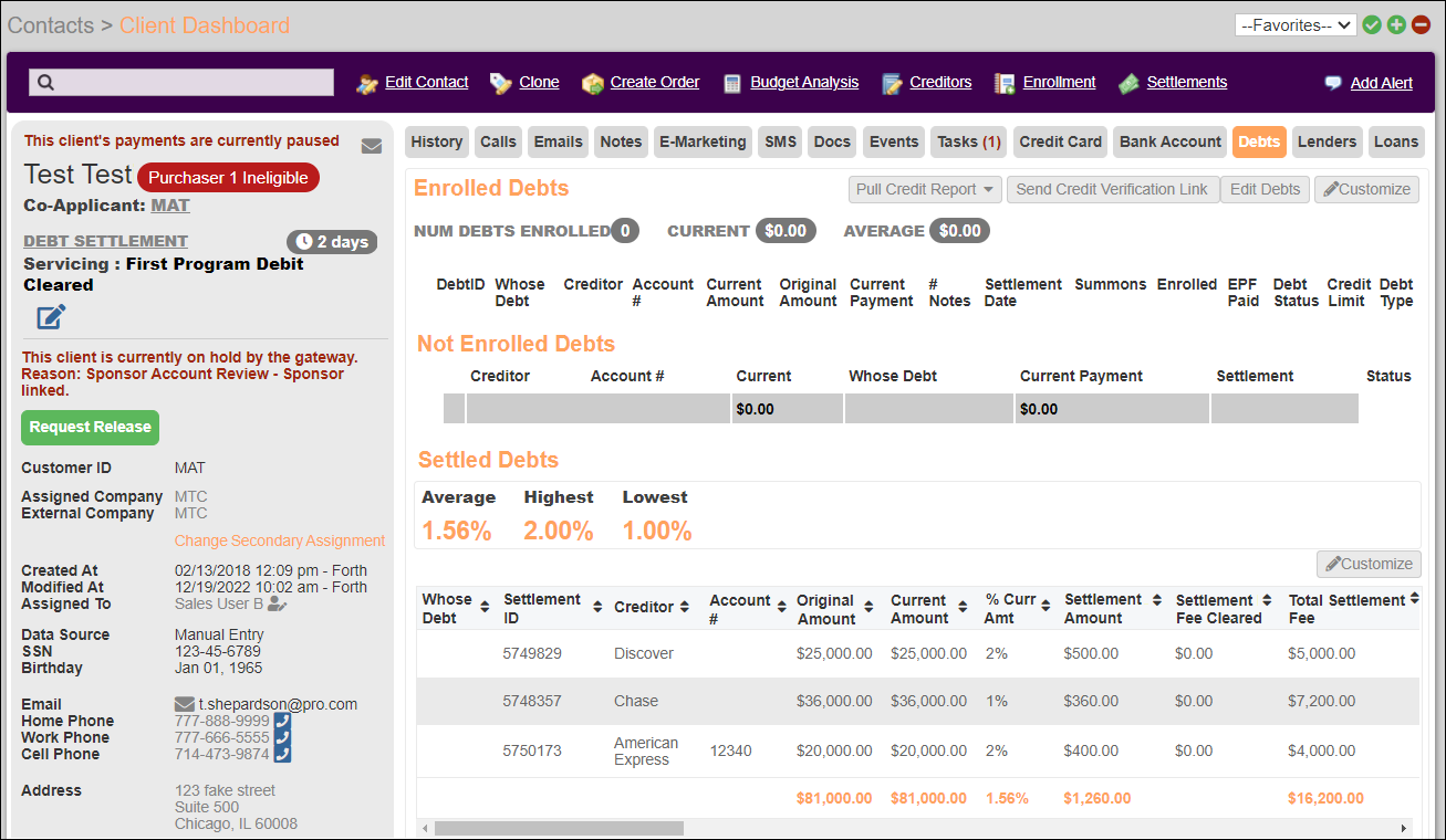 Debts Nested Tab – Forth