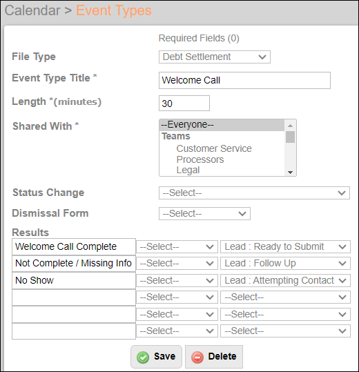Event Types and Dismissal Forms – Forth