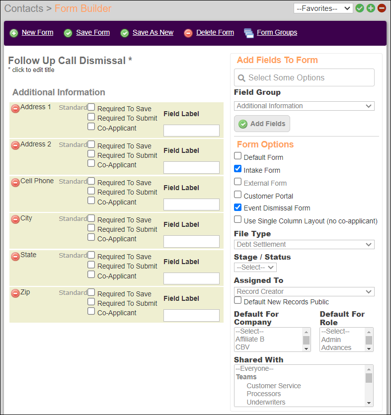 Event Types and Dismissal Forms – Forth