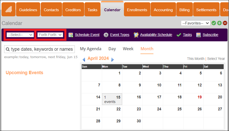 Calendar Tab – Forth