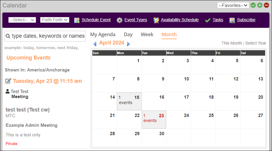 Calendar Tab – Forth