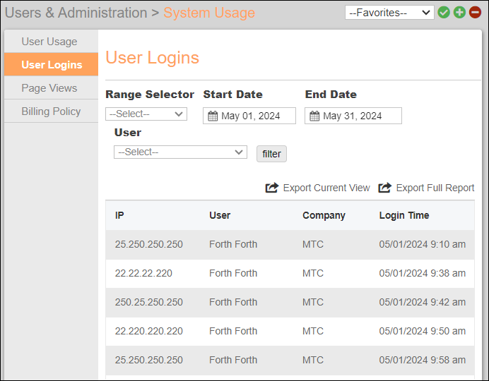 System Usage – Forth