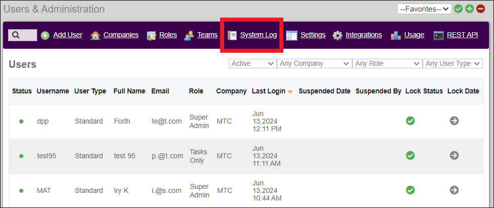 System Log – Forth