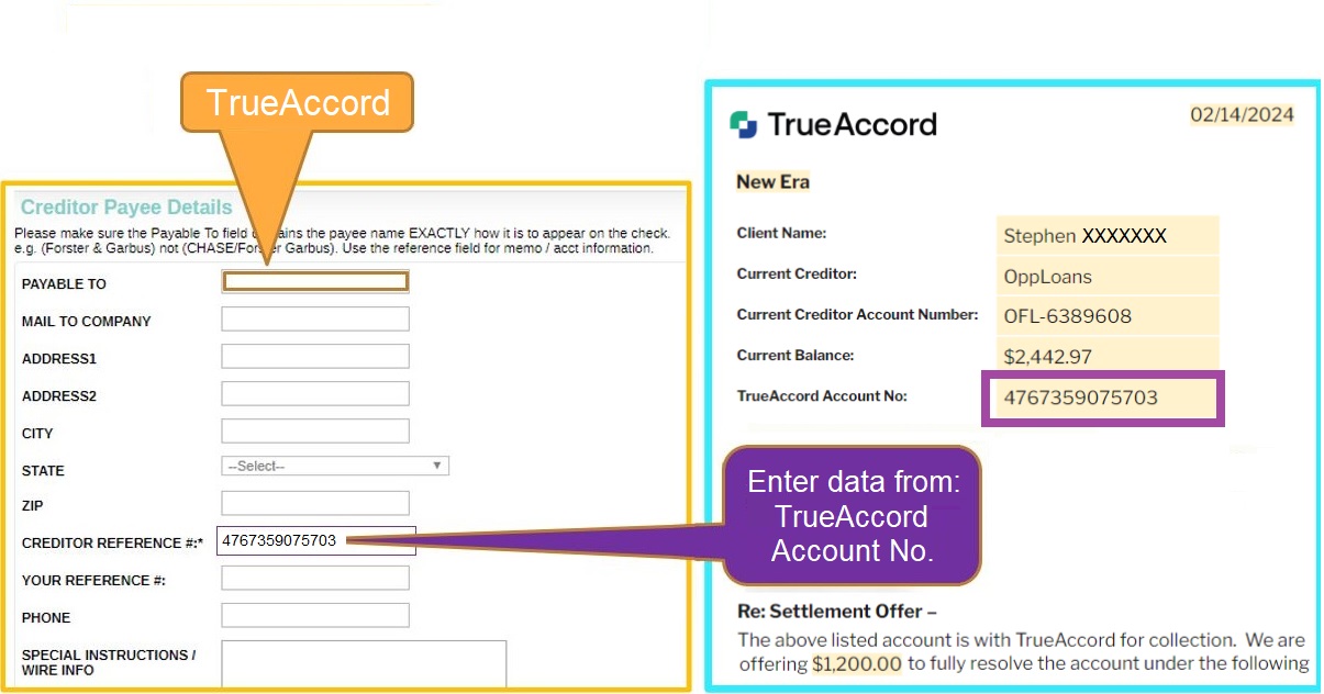 Direct Pay Set Up - TrueAccord – Forth