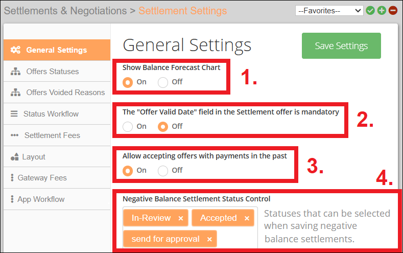 Settlement Tab - General Settings – Forth