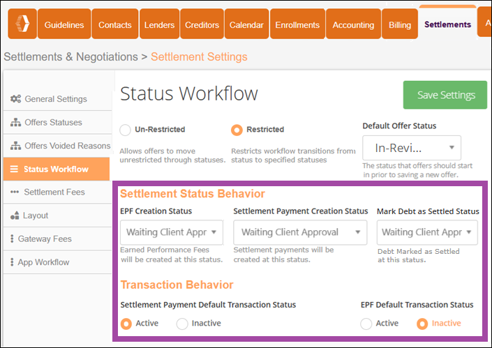 Settlement Status Workflows – Forth