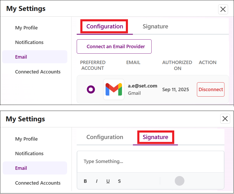 My Settings Page – Forth