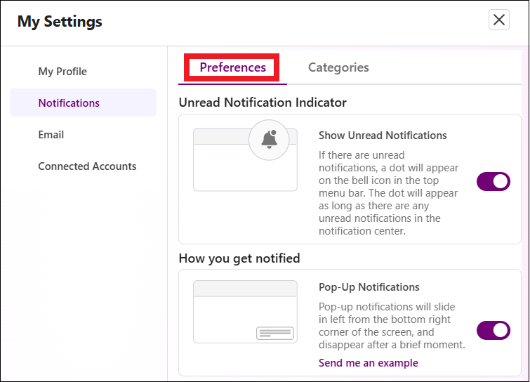 My Settings Page – Forth