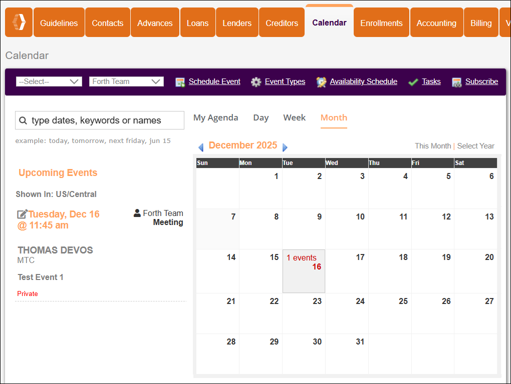 Calendar Tab – Forth