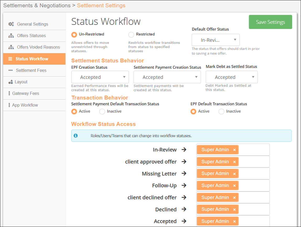 Settlement Status Workflows – Forth